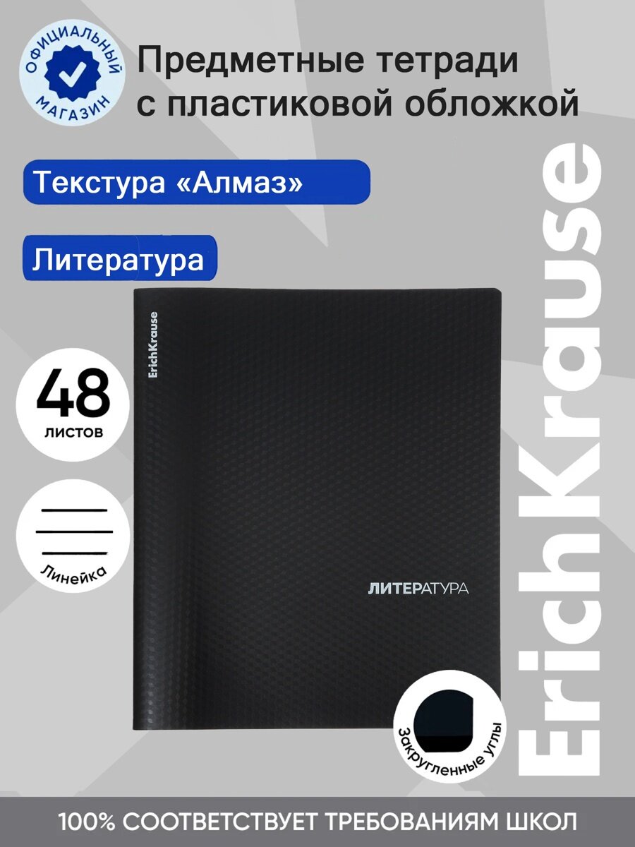 Тетрадь 48 листов в линейку «Литература» ErichKrause Black Diamond