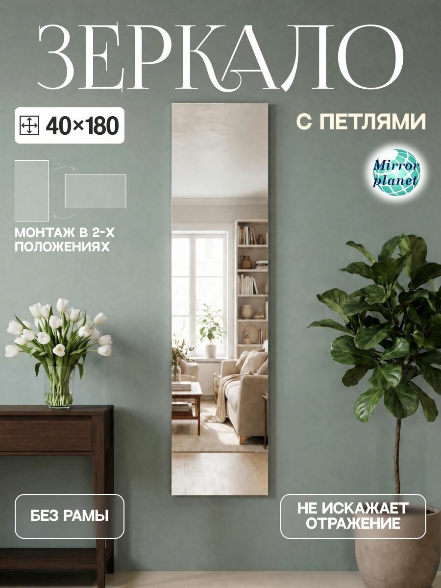 Настенное зеркало прямоугольное 40х180 см с петлями Mirror planet