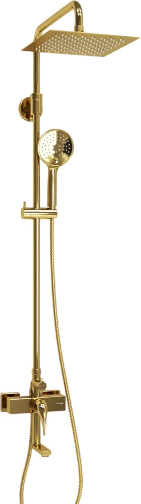 Душевая стойка Wasserkraft Sauer A171.256.207. PG со смесителем, золотая, глянцевая, душевая система с тропическим душем, с изливом, с лейкой, латунная, рычаг сбоку