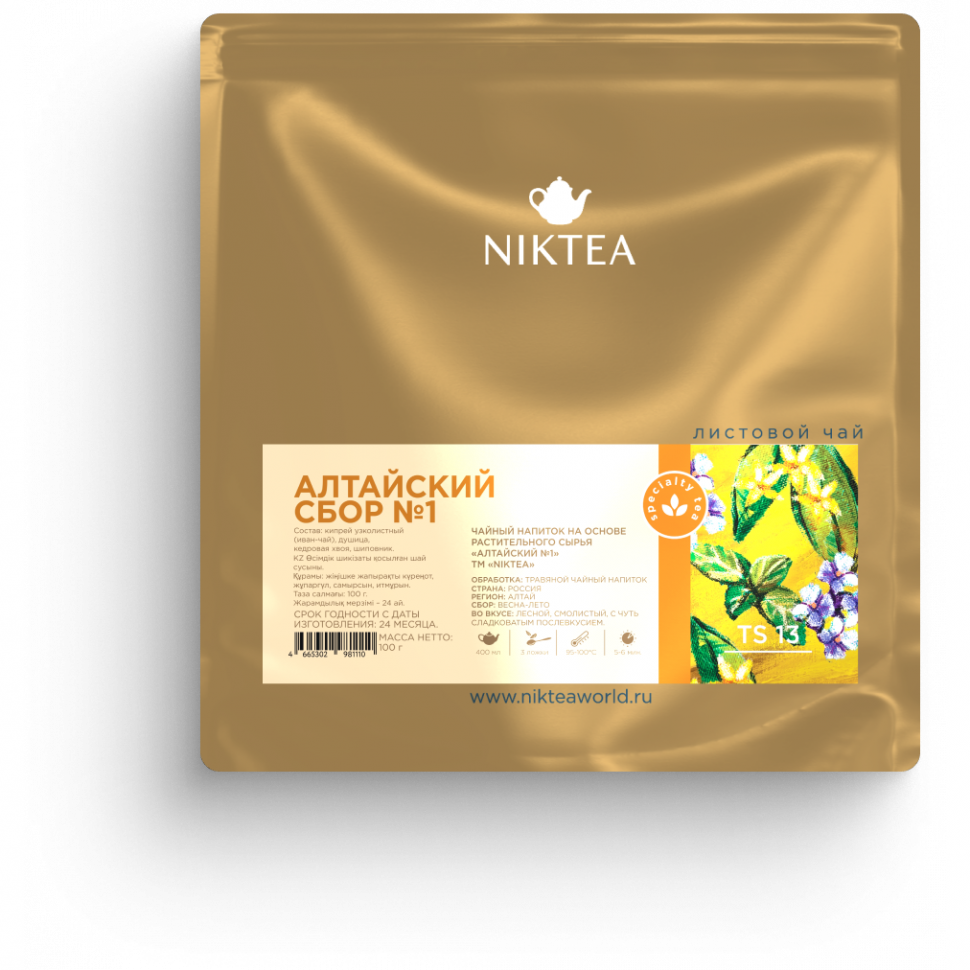 Чайный напиток на основе растительного сырья Niktea Алтайский Сбор №1, 100 гр.