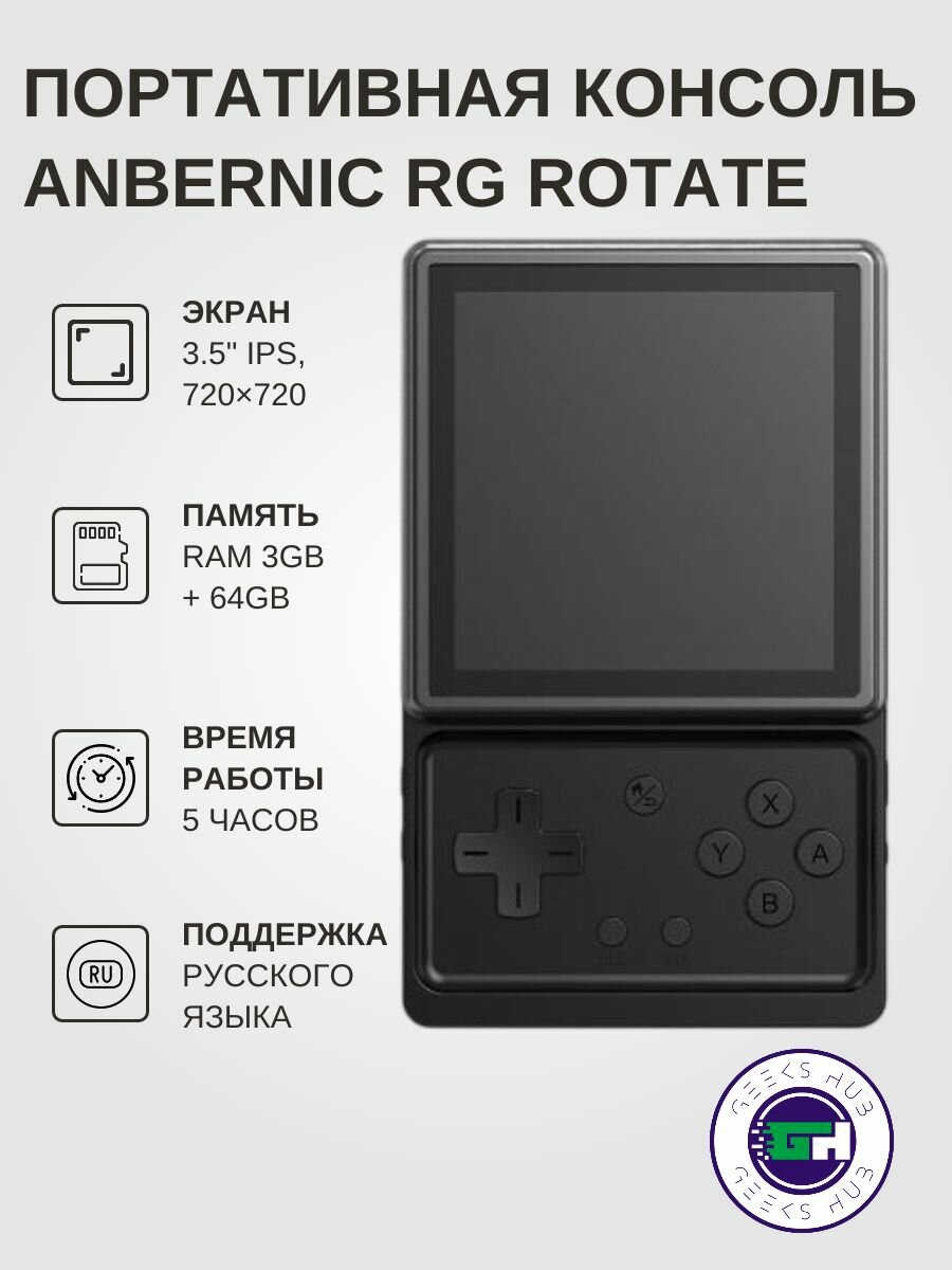 Портативная игровая приставка ANBERNIC RG Rotate, черная, без SD карты