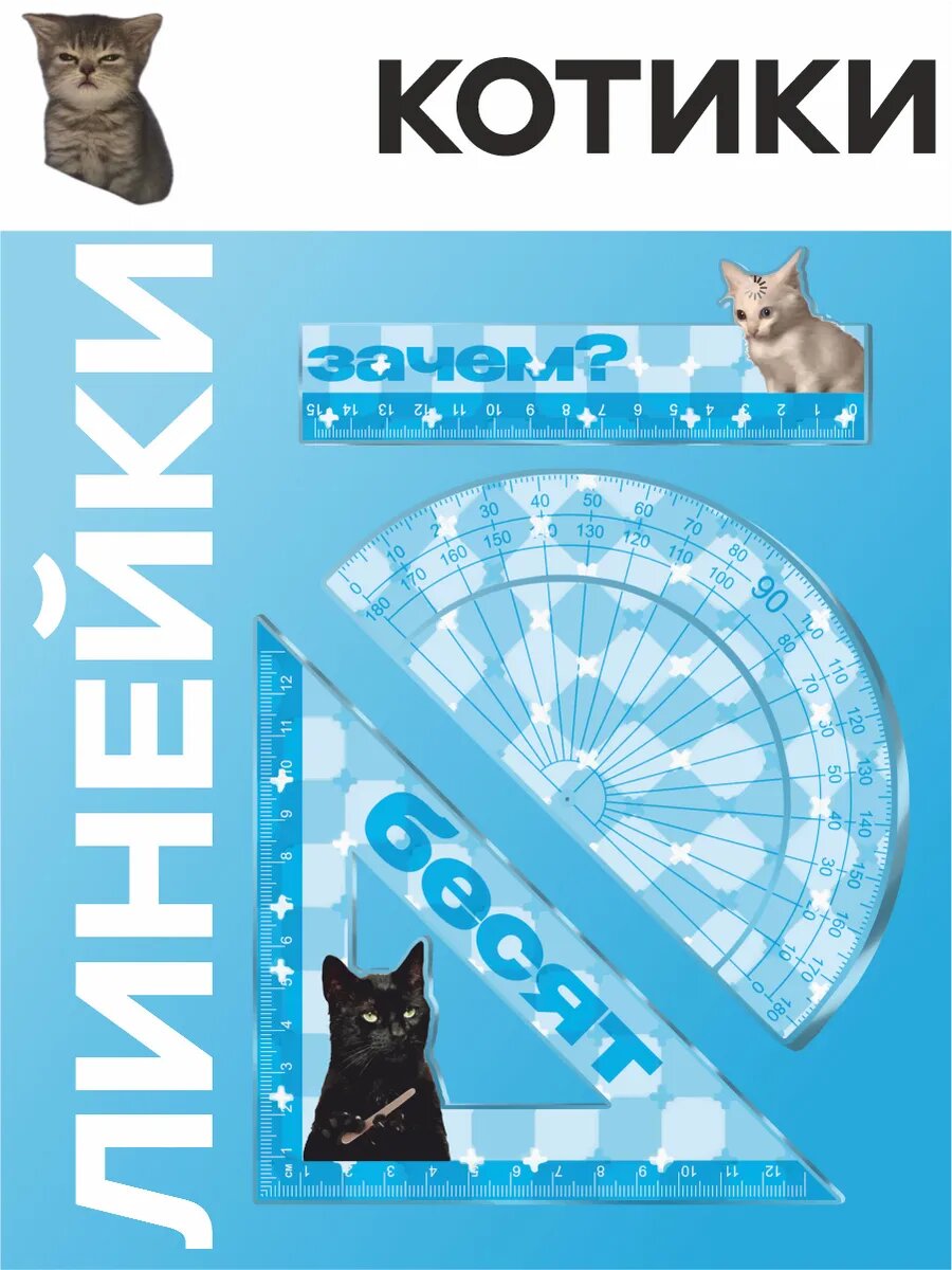 Канцелярия линейки набор для школы Котик