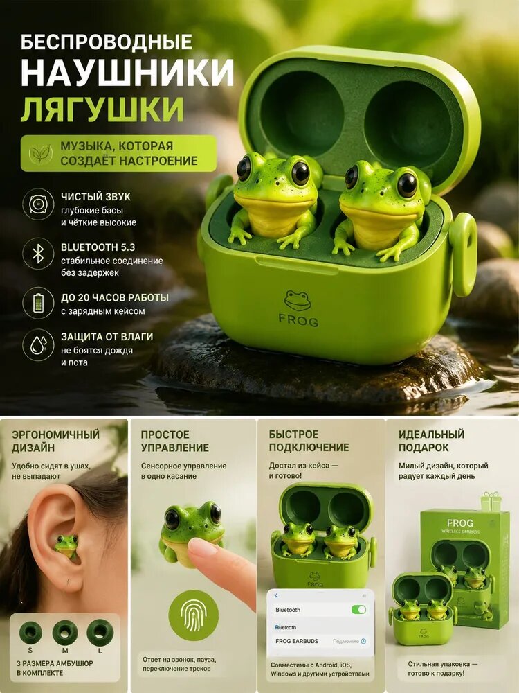 Наушники беспроводные с микрофоном 1More ComfoBuds 2, Bluetooth, USB, темно-зеленый