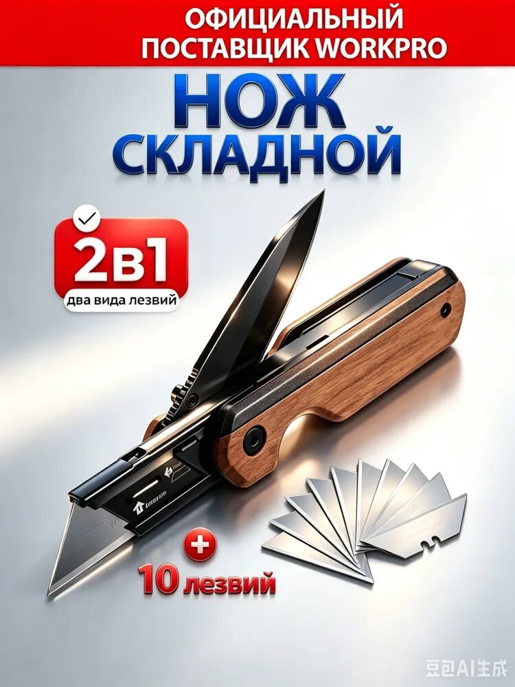 WORKPRO 2-в-1 складной нож для резки картона с быстрой заменой и дополнительными 10 лезвиями SK5
