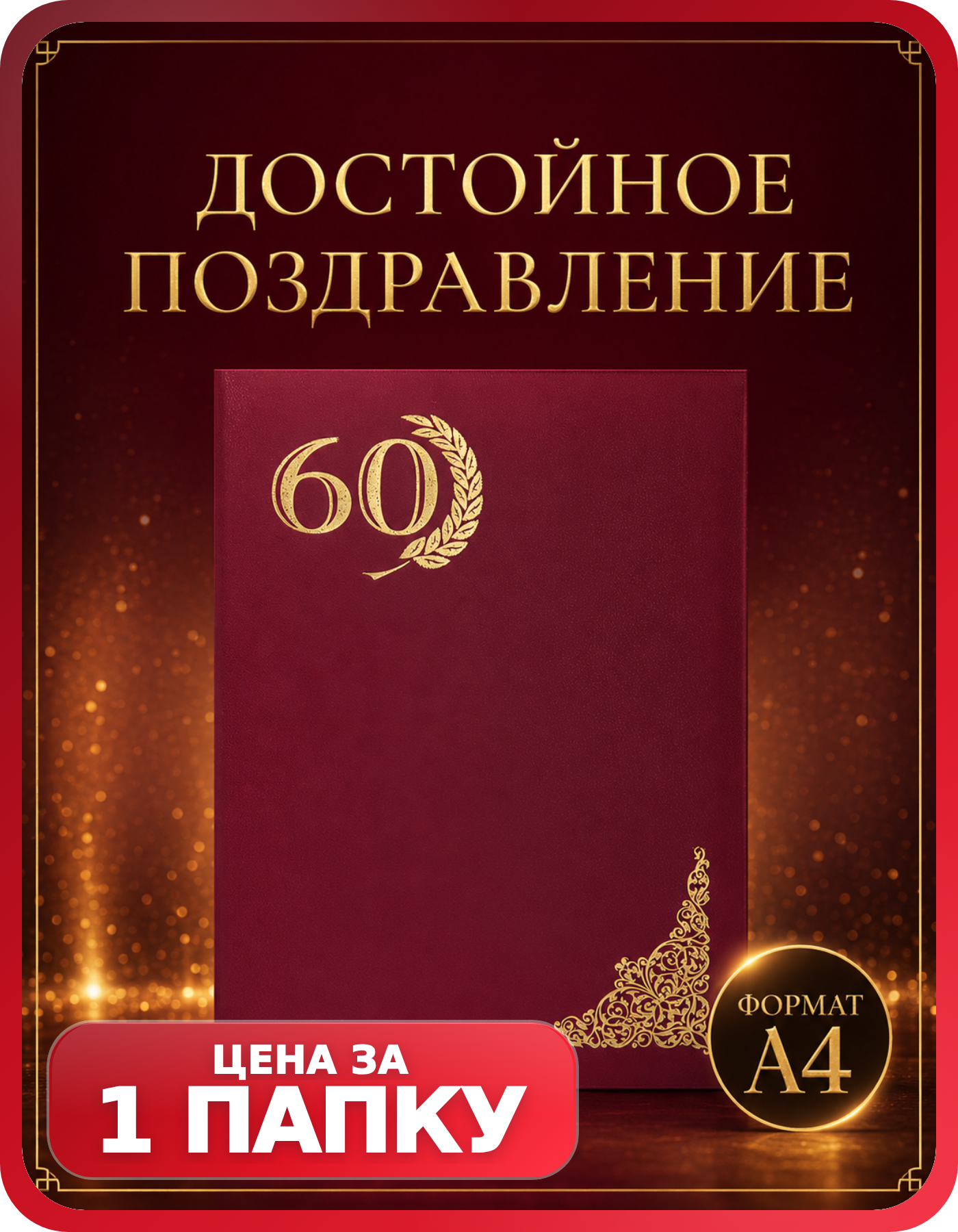 Папка с лентой-ляссе для документа А4 «60 лет», 1 шт.