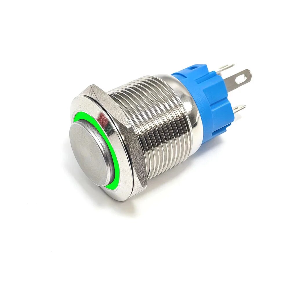 Кнопка-переключатель 12В, красная, металлическая, с 16mm Momentary, High Circle Green, 110-220v 1pcs