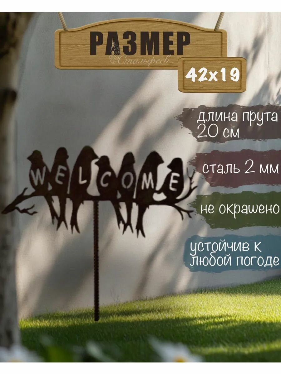 "Welcome" птички на пруте — фото 1