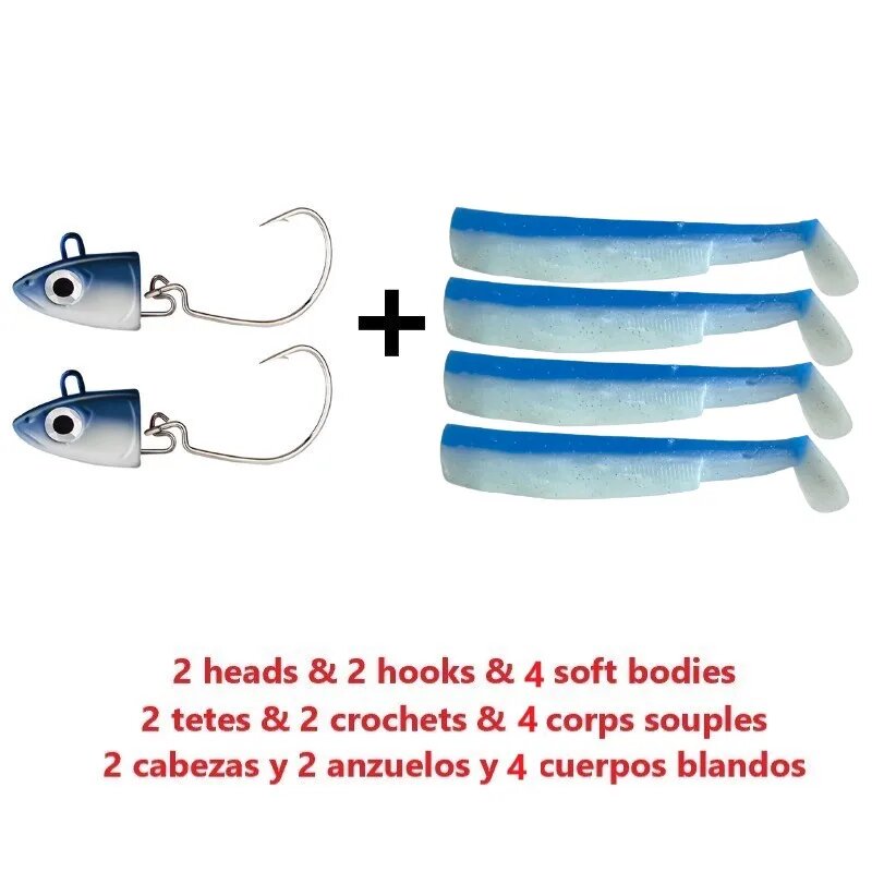 Fangbait Комбинированный набор джиг-головок и мягких Синий, Head 15g-Body 9cm, 2pcs Head 4pcs Body