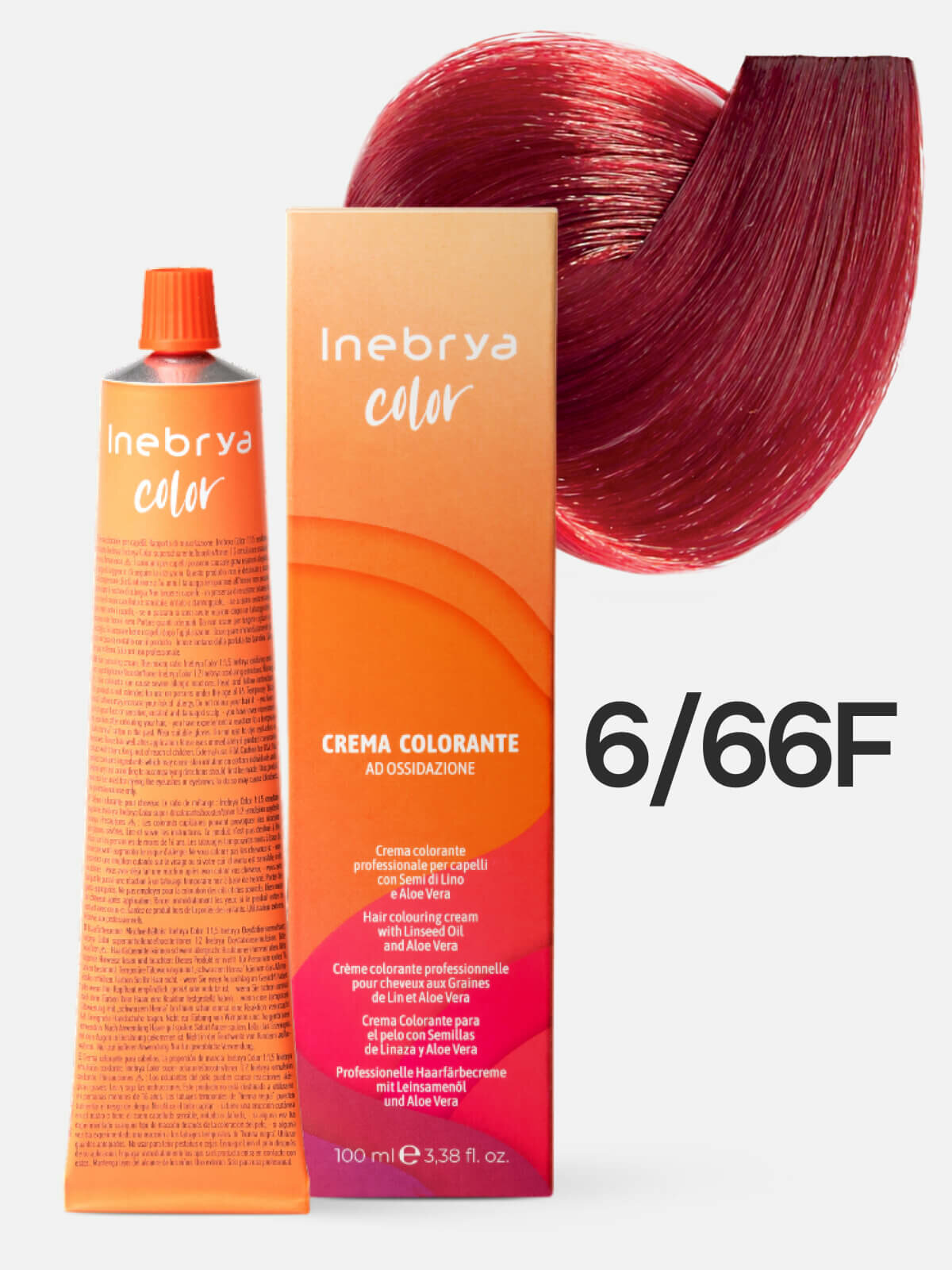 Крем - краска для волос профессиональная Inebrya Color Professional 6/66F Темный русый Интенсивный красный, 100 мл