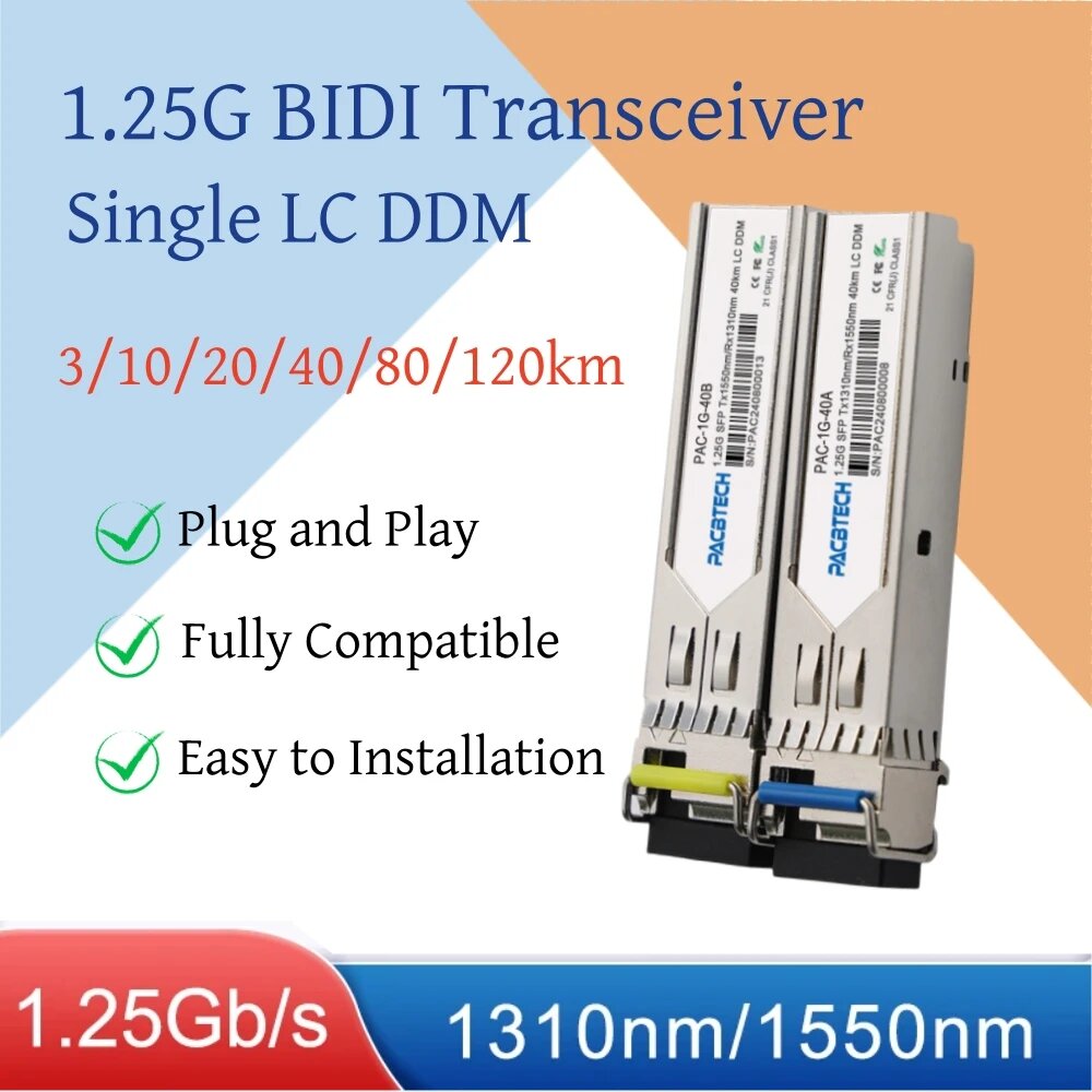 PACBTECH Gigabit SFP BiDi LC Transceiver Module 1000Base-BX
