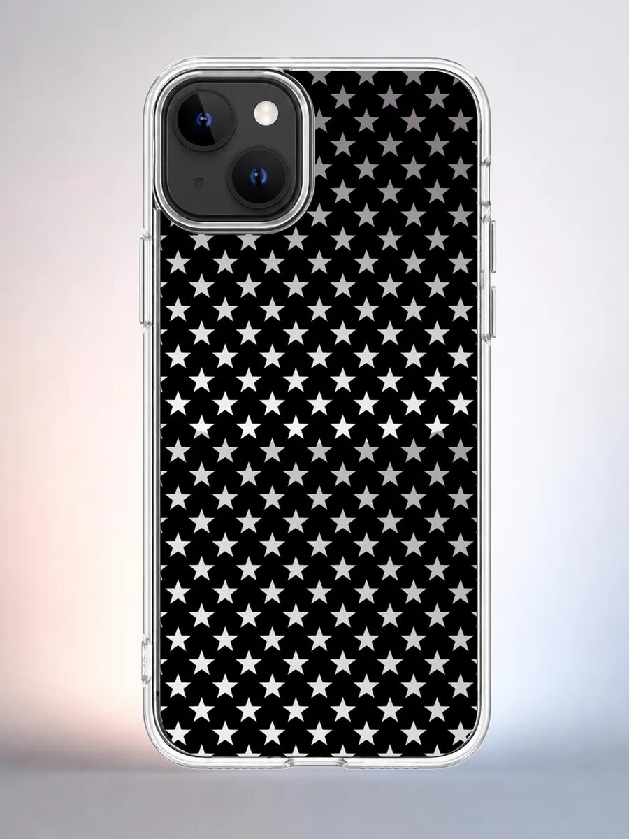 Чехол iPhone 14 звезды на черном силиконовый прозрачный