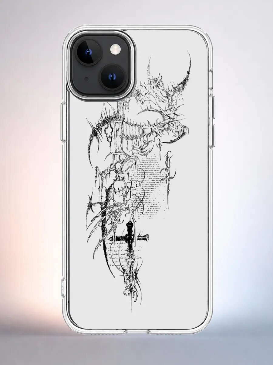 Чехол iPhone 14 готический орнамент силиконовый прозрачный