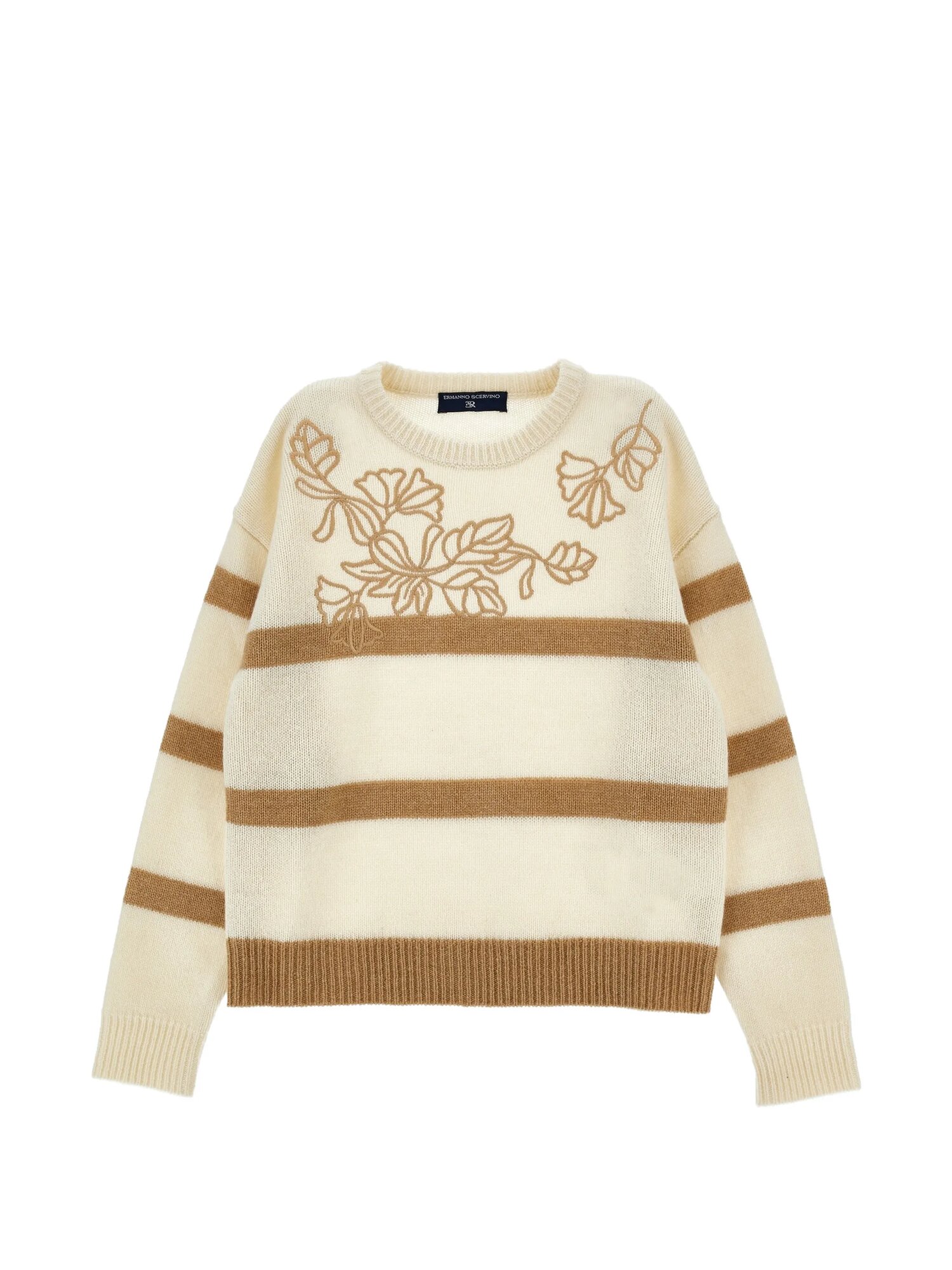Свитер Floral-embroidered striped sweater