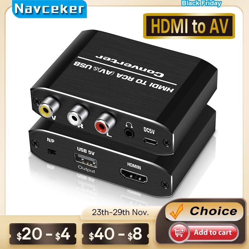 Navceker HDMI-RCA конвертер видео 1080p, AU Power Plug