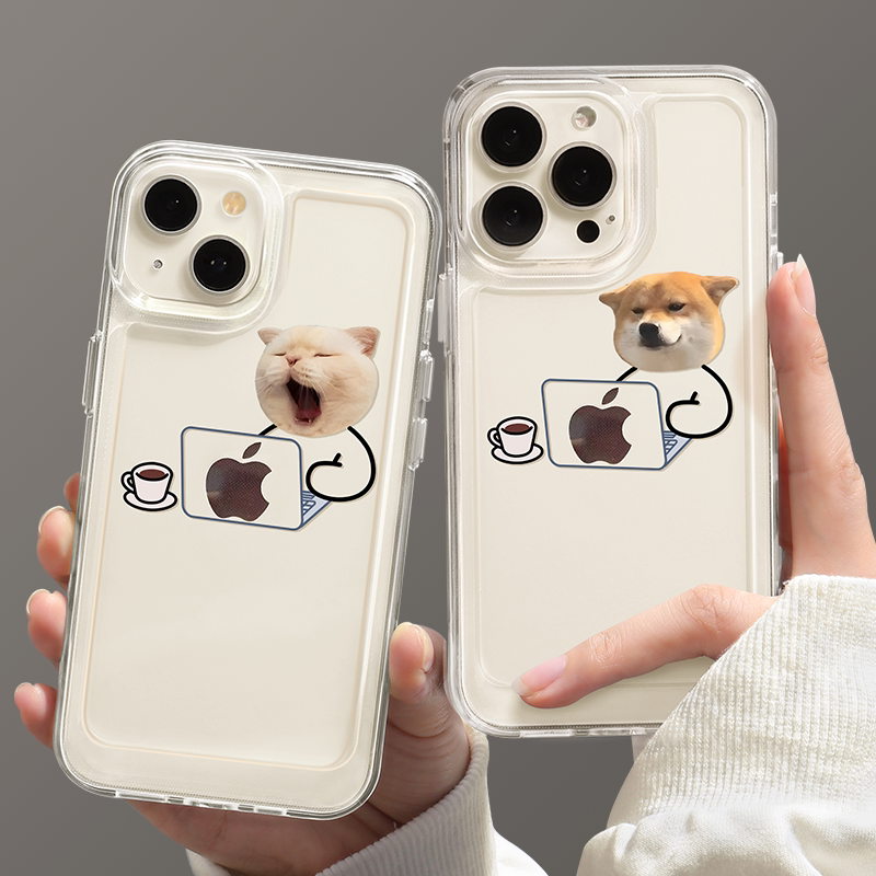 Чехол прозрачный мягкий для iPhone 14 Pro с рисунком пуделя и защитой объектива
