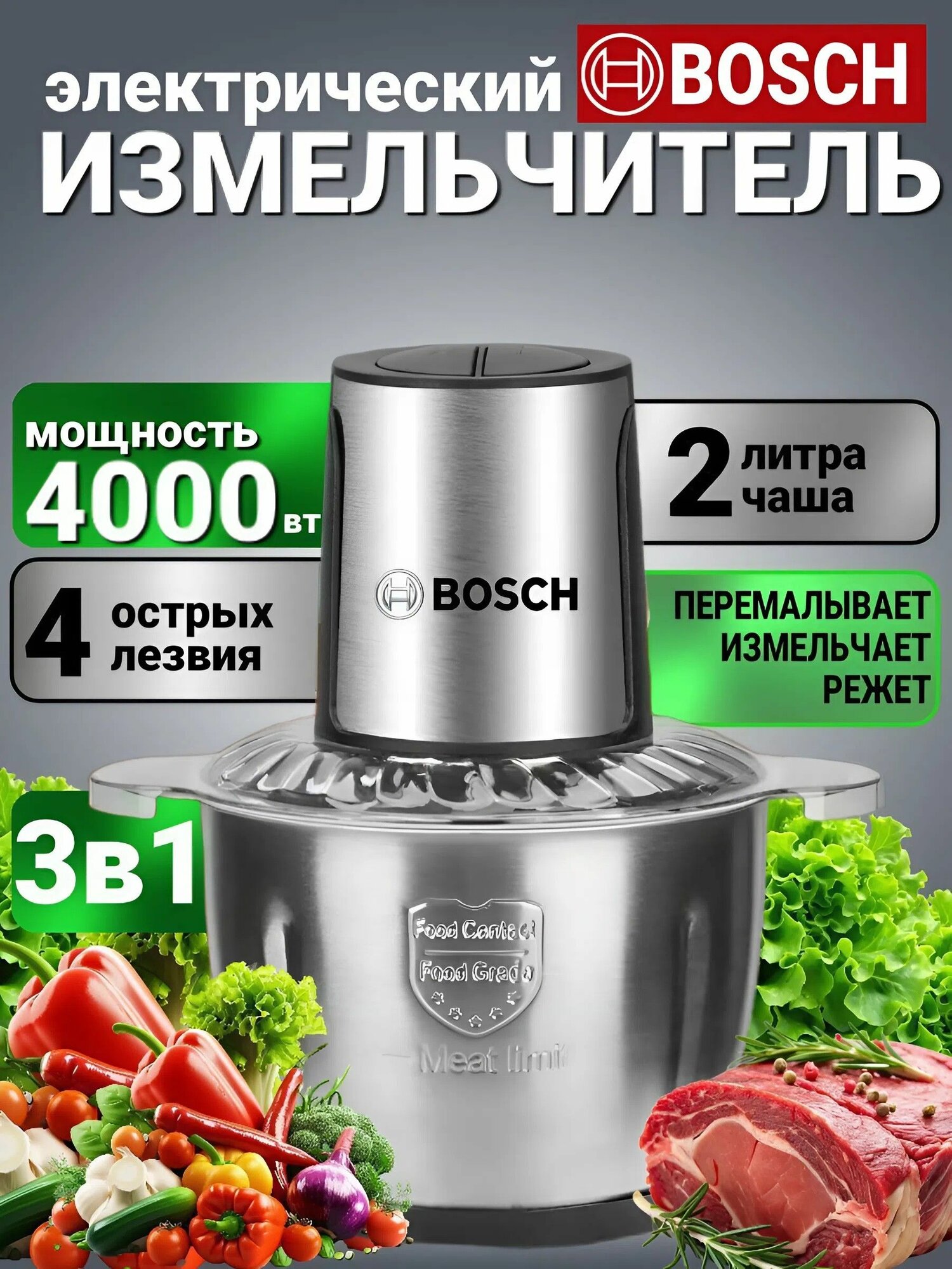 Измельчитель кухонный электрический с чашей чоппер