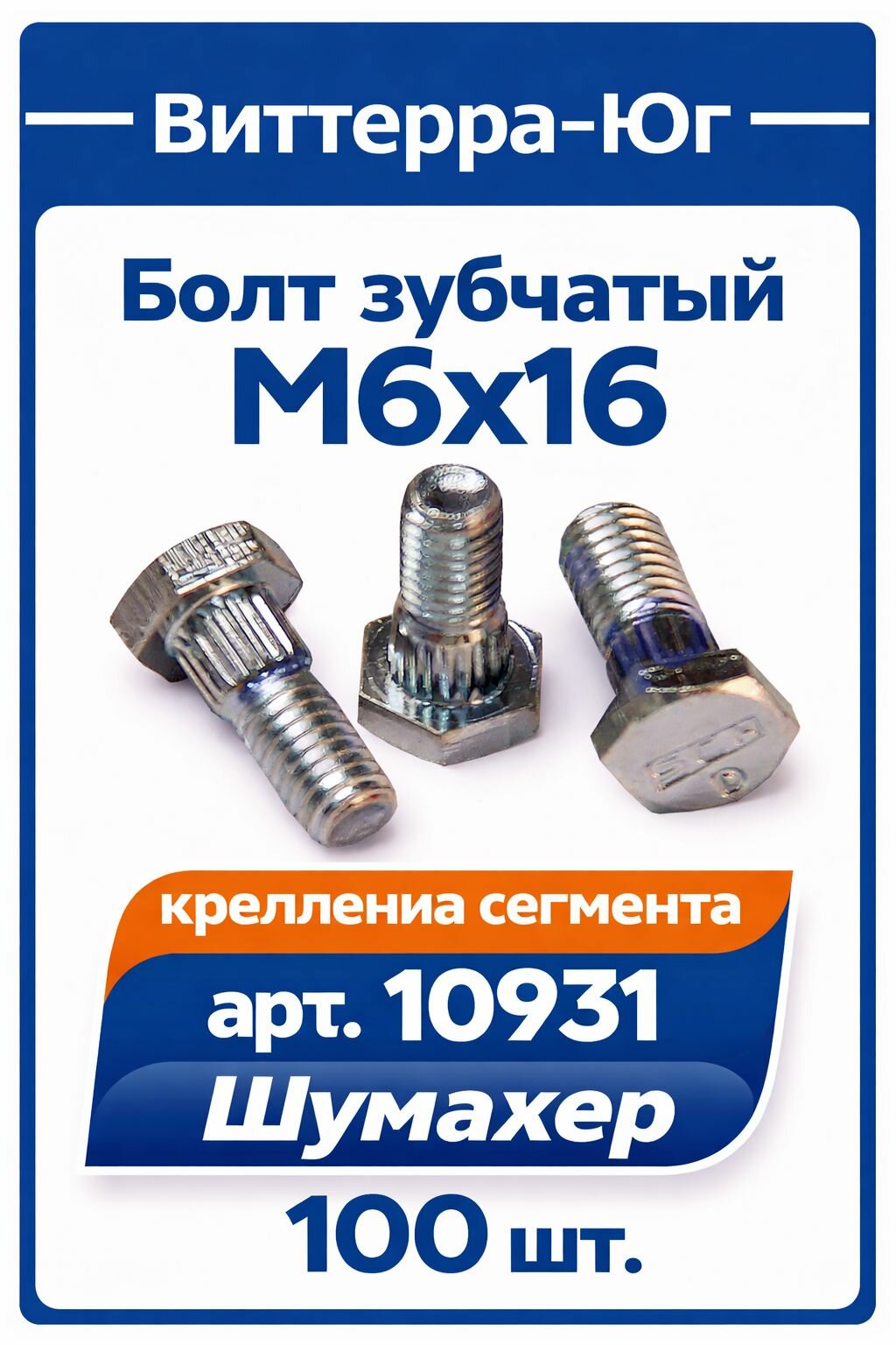 Болт зубчатый М6x16 крепления сегмента, арт.10931, Шумахер (100 шт.)