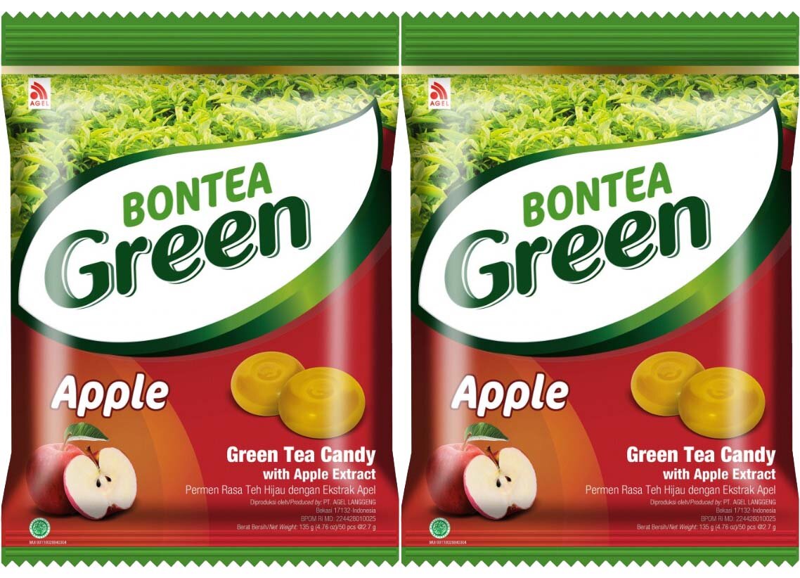 Конфеты леденцовые с яблоком и зеленым чаем BONTEA Green Apple (Индонезия) 135 гр. х 2 шт.