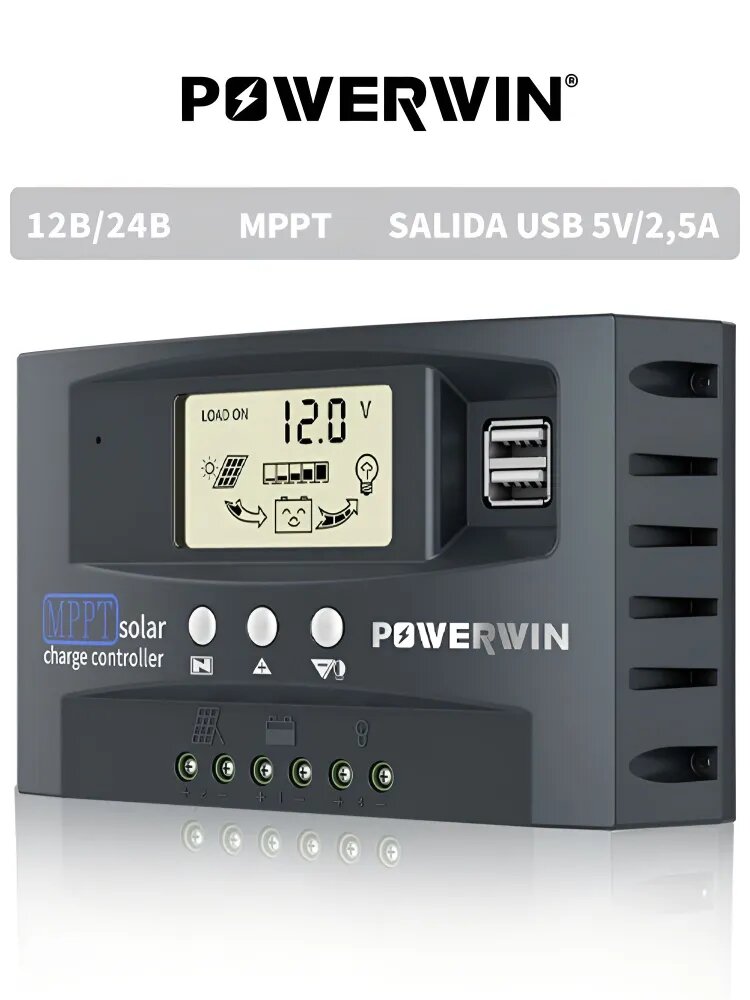 POWERWIN MPPT 100A 12 В 24 В солнечный контроллер авто панель солнечных батарей регулятор зарядного устройства двойной USB ЖК-дисплей