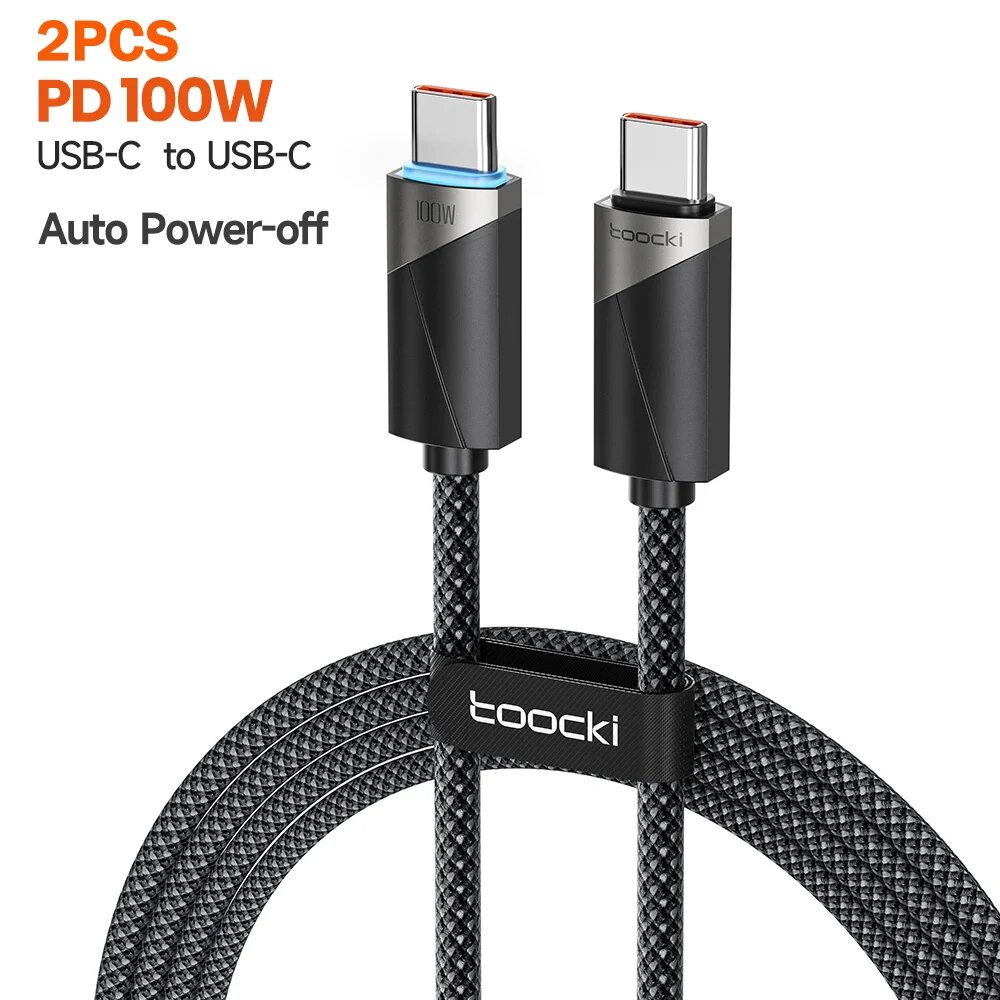Кабель Toocki USB-C На USB-C (2 Шт.) 100 Вт С Быстрой Зарядкой PD И Интеллектуальным 2m, 2PCS Gray