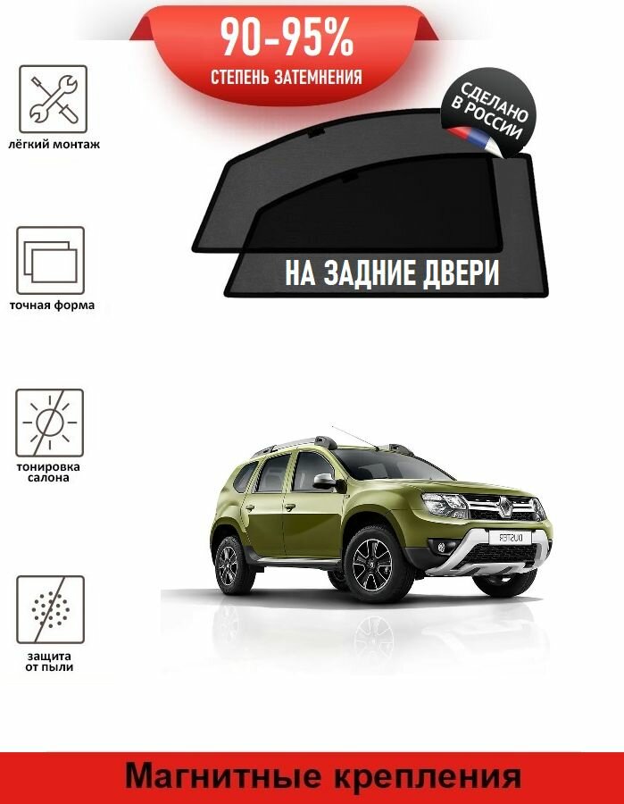 Автошторки LATONIK на Renault Duster 1 рестайлинг (2015-2021) на задние двери на магнитах