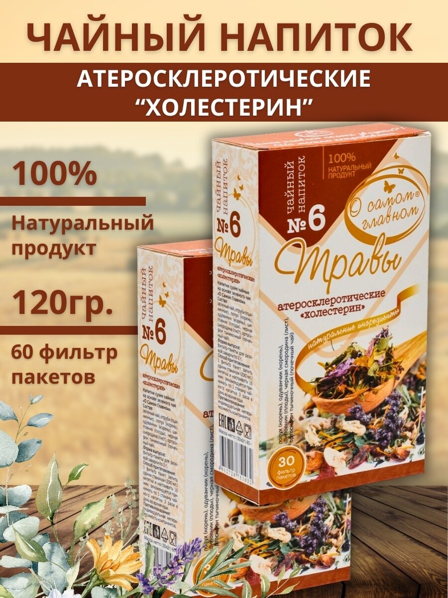 Чай "О Самом Главном" №6 Травы атеросклеротические "Холестерин" 2 шт по 2 гр. №30