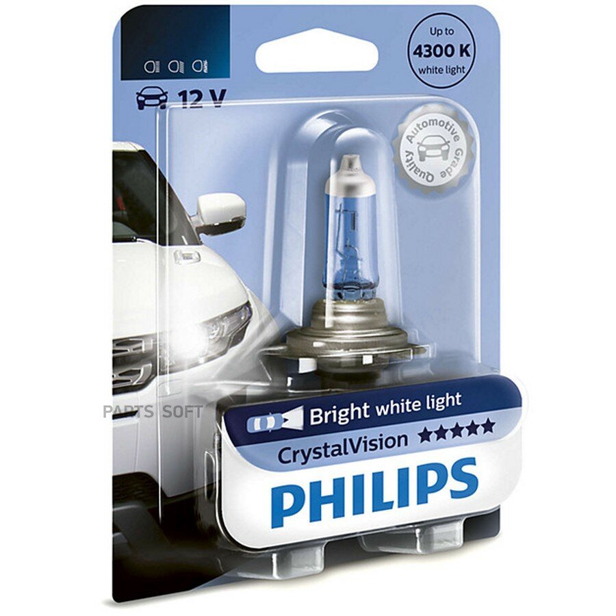 Лампа H4 12V 60/55W P43t CrystalVision (блистер 1шт.) PHILIPS 12342CVB1