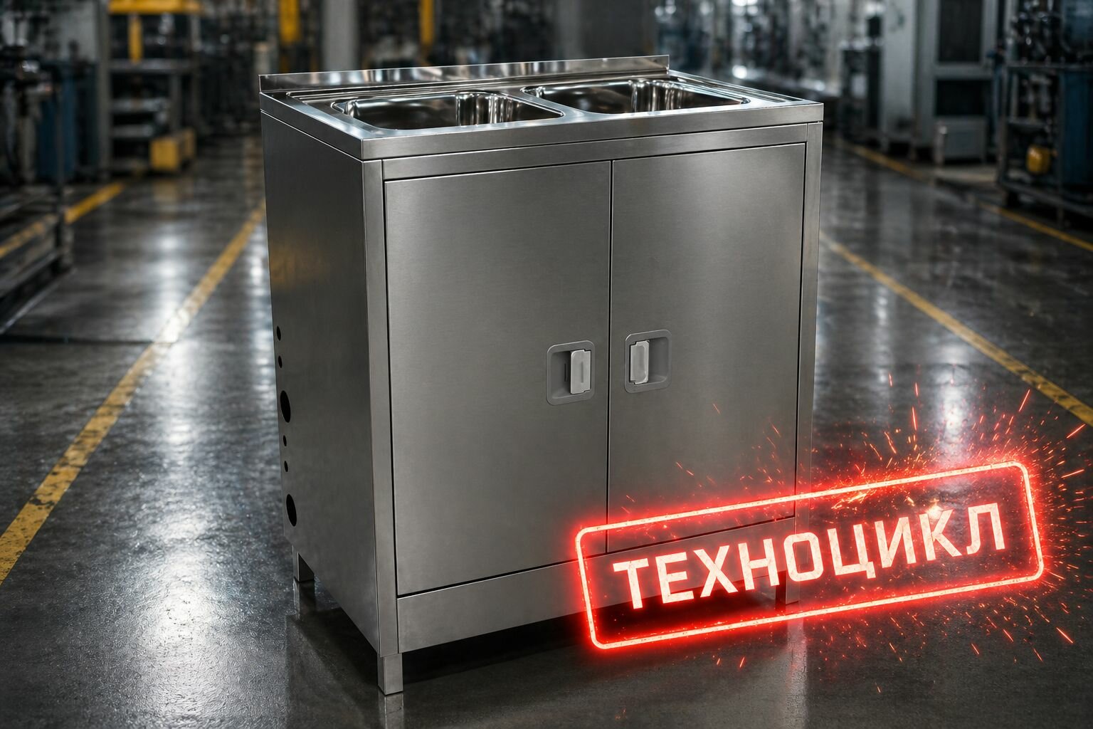 Универсальная нержавеющая мойка техноцикл МТ-2 НД AISI 430, 2 чаши, 800х600х830 мм, исполнение 1