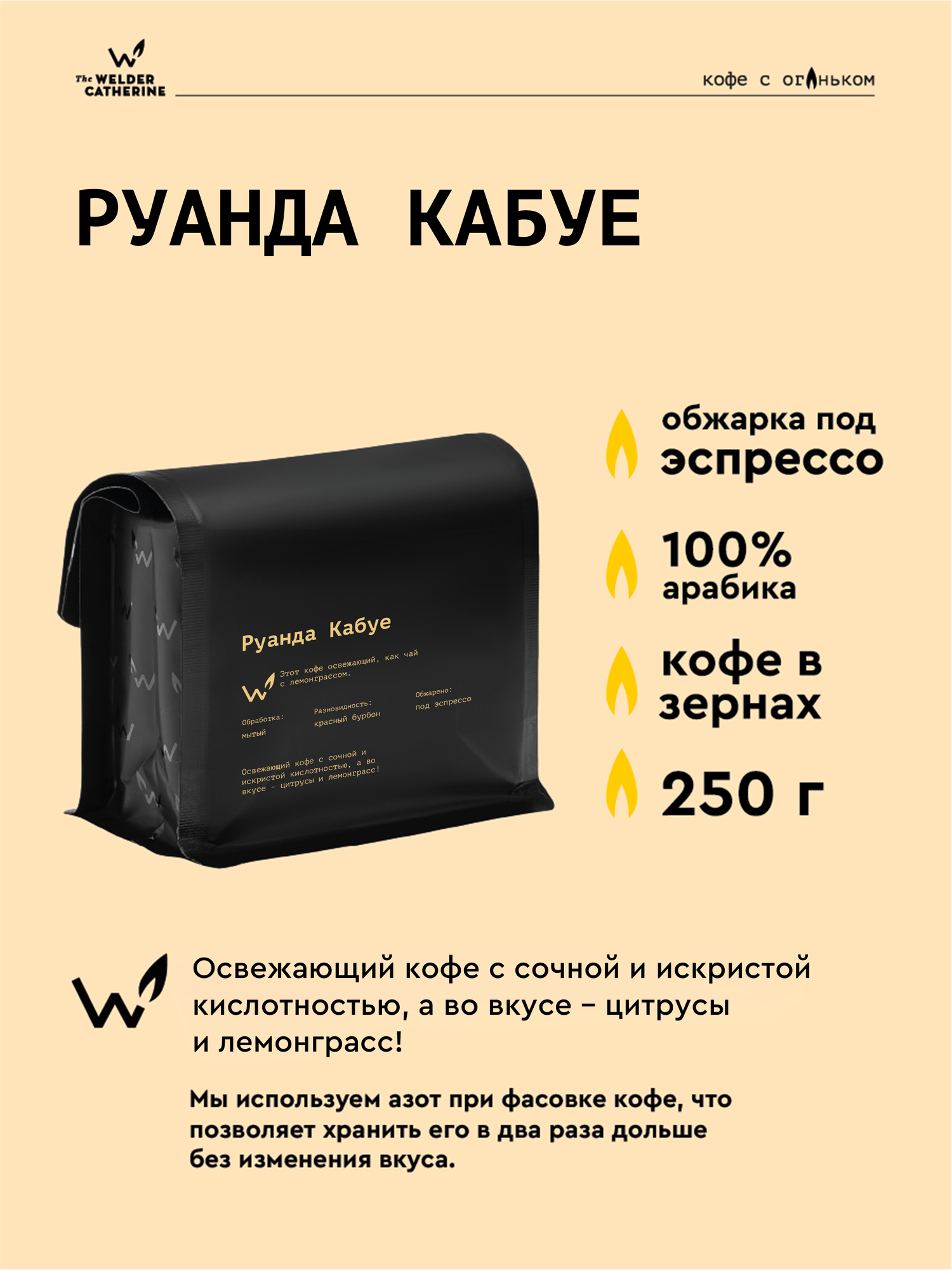 Кофе в зернах Сварщица Екатерина "Руанда Кабуе" под эспрессо - 250 гр