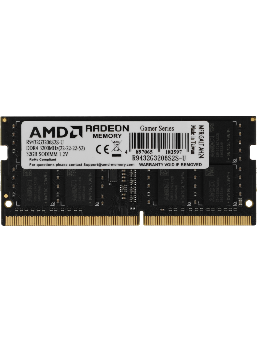 Память DDR4 32GB 3200MHz AMD R9432G3206S2S-U R9 RTL PC4-25600 CL22 SO-DIMM 260-pin 1.2В RTL