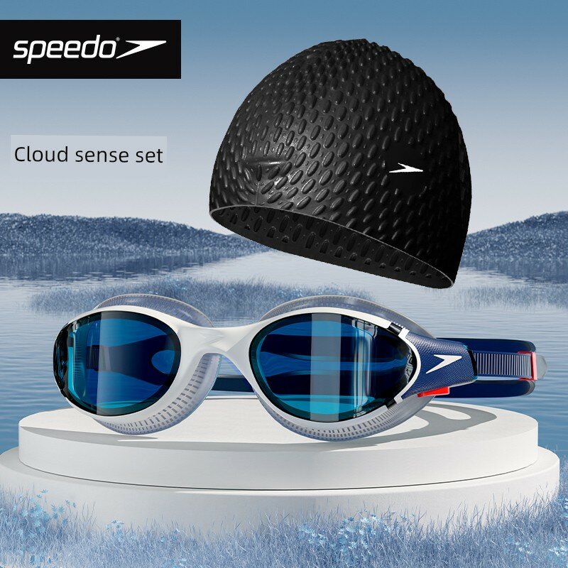 Speedo Анти-туманные плавательные очки с капой для мужчин и женщин, Абалионовый синий