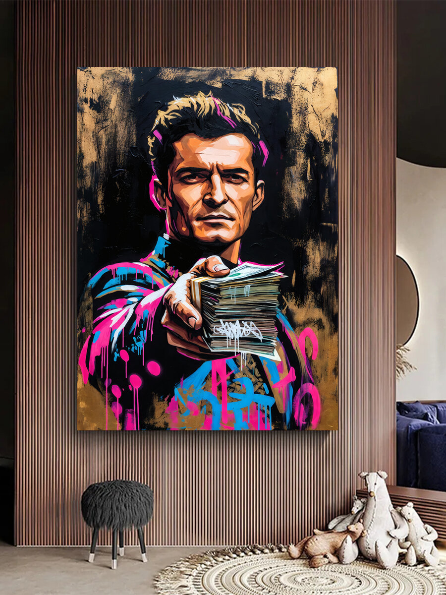 Картина на холсте «Orlando Bloom: поп-арт портрет Орландо Блума» для просторной стены, 60×80 см