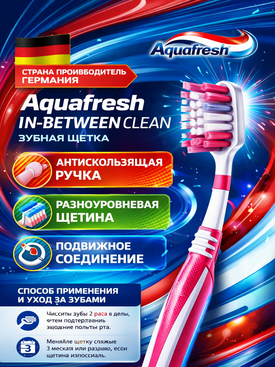 Зубная щетка Aquafresh In-between Clean для очищения зубов и межзубных промежутков средняя жесткость в ассортименте