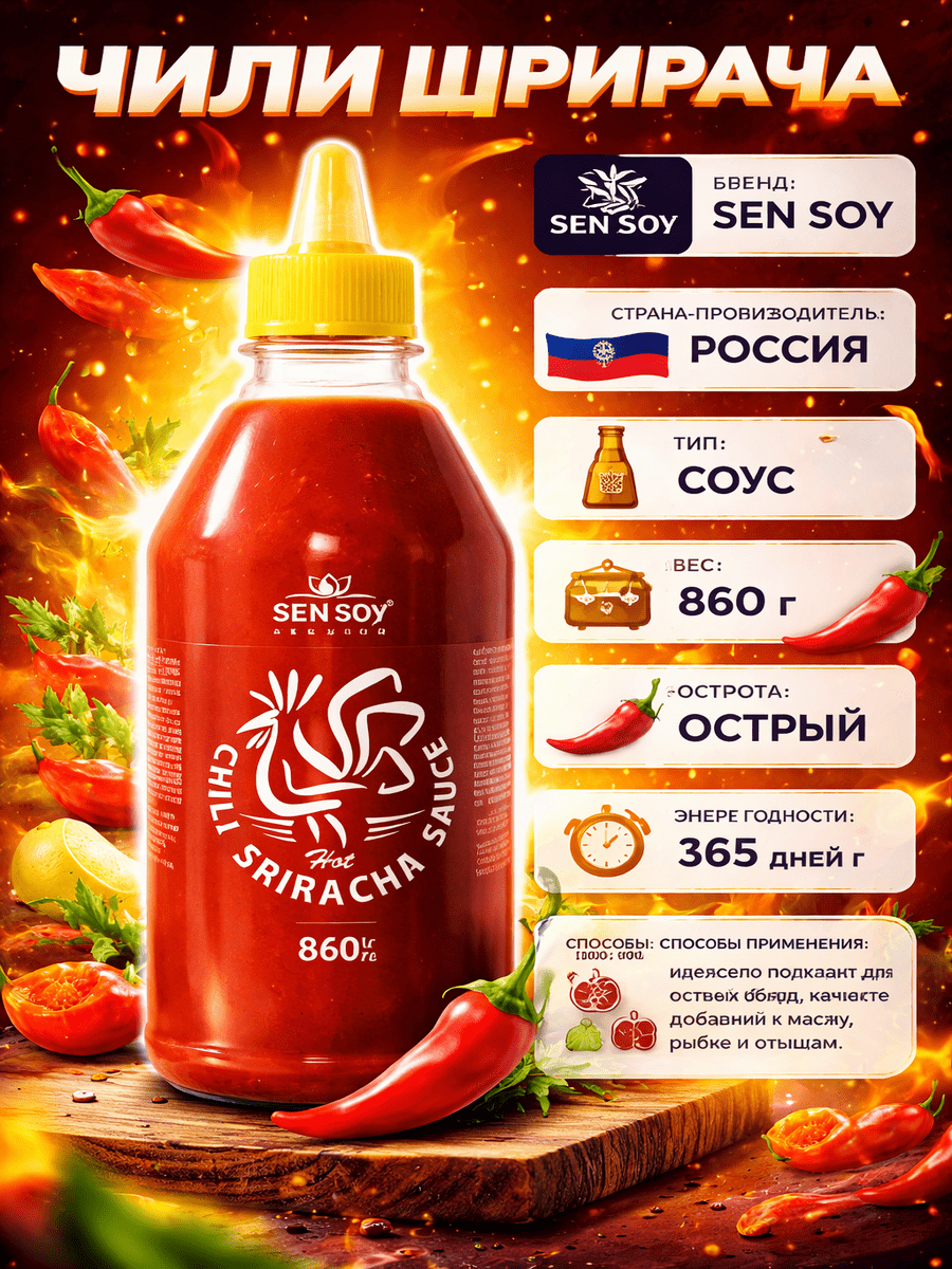 Соус Sen Soy Premium Чили Шрирача, 860г