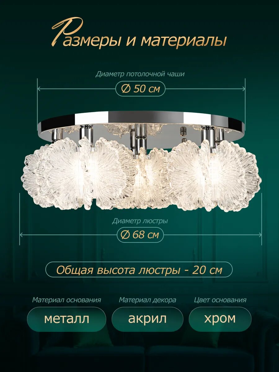 Люстра потолочная для всех видов потолков и помещений, цвет хром — фото 1