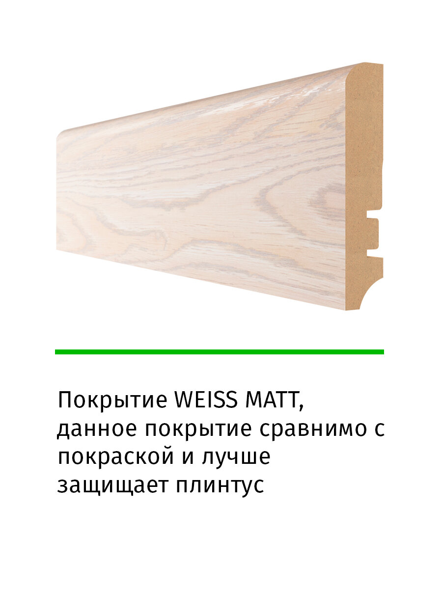 Плинтус Hannahholz AD 81402.28 , МДФ, пленка белая со слоем лака, 81x16x2400мм, 8 шт.