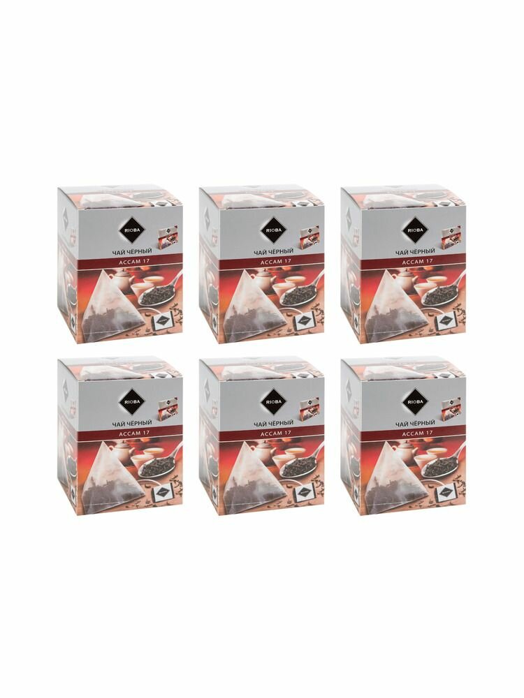 Rioba Чай черный Ассам 20 пирамидок по 2 г, 40 г, 6 шт