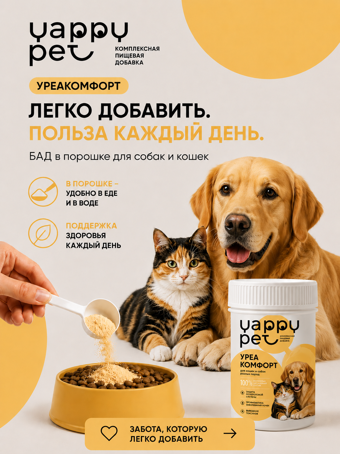 Уреакомфорт БАД Yappy Pet для кошек и собак разных пород, 75 г