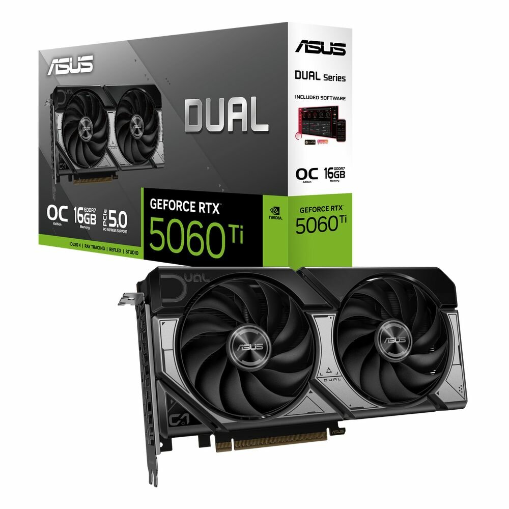 ASUS Видеокарта ASUS 90YV0MH0-M0NA00 Видеокарта RTX5060Ti DUAL OC 16GB GDDR7 128bit 3xDP HDMI 2FAN RTL DUAL-RTX5060TI-O16G 16 ГБ (90YV0MH0-M0NA00)
