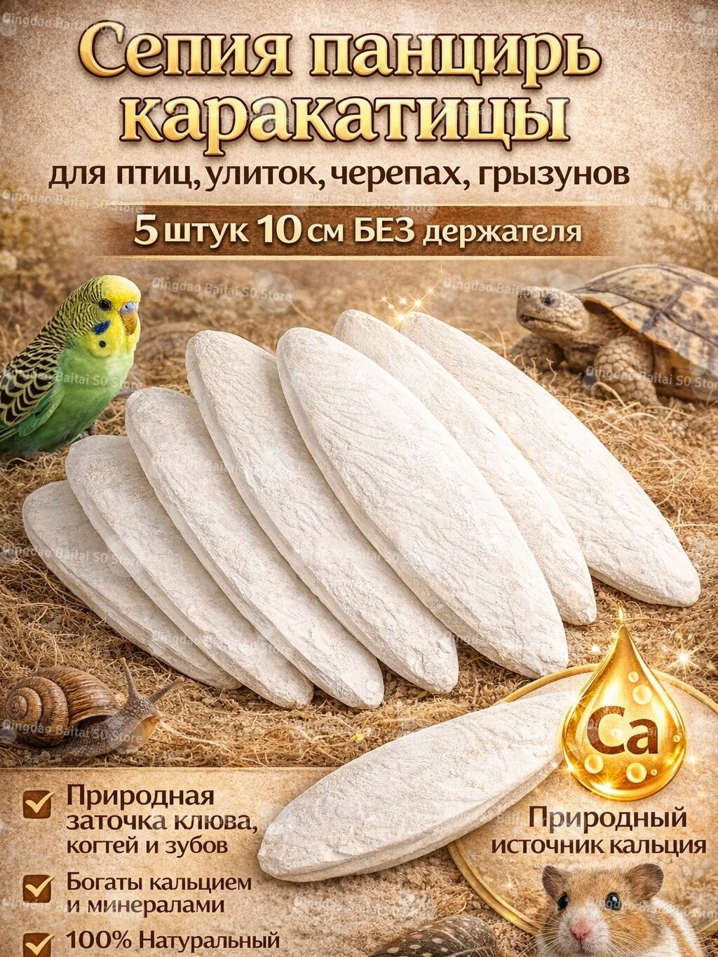 Сепия панцирь каракатицы для птиц, улиток, черепах, грызунов 5 штуки 10 см без держателя