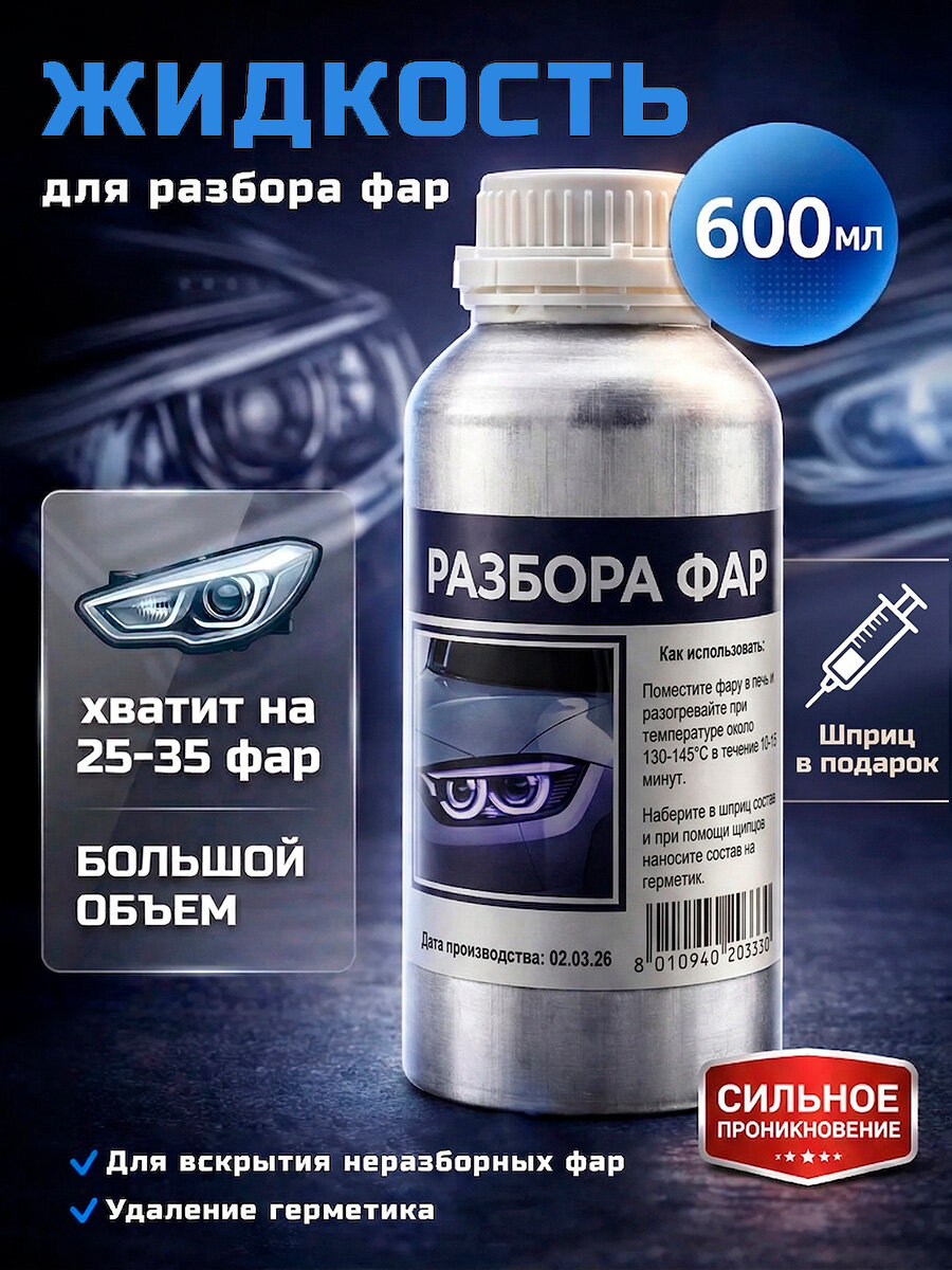 Cостав для вскрытия неразборных фар, жидкость для разбора фар на герметике 600 мл