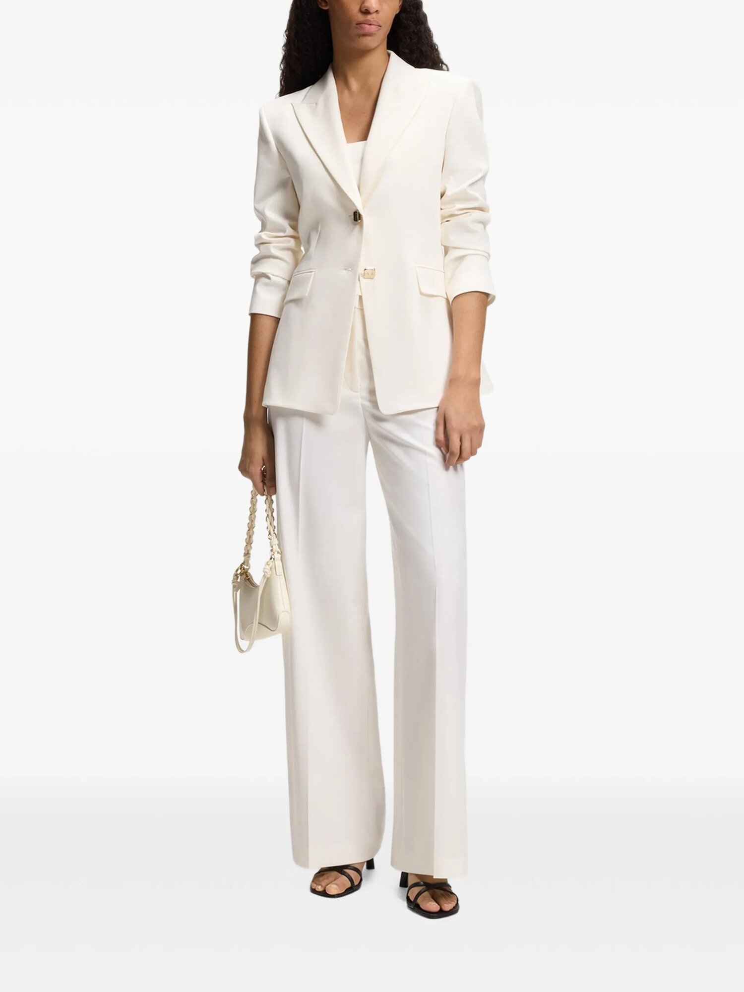 Брюки HUGO Pressed-crease palazzo pants, размер 38, бежевый/белый — фото 1