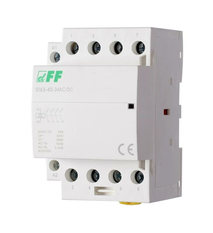 Контактор модульный ST63-40-24 AC/DC кат. 24В AC/DC 4НО 6.4Вт 3мод. монтаж на DIN-рейку F&F EA13.001.024