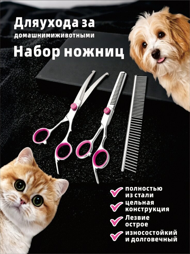 Ножницы для стрижки собак и кошек, набор инструментов для груминга животных