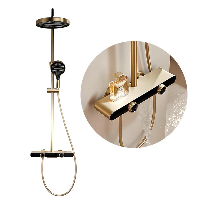VGX Gold Shower System Set Комплект душевой смесительной кранки для ванной Душевой смеситель с 3-ходовым дождевым душем Комплект с ручным душем Белый