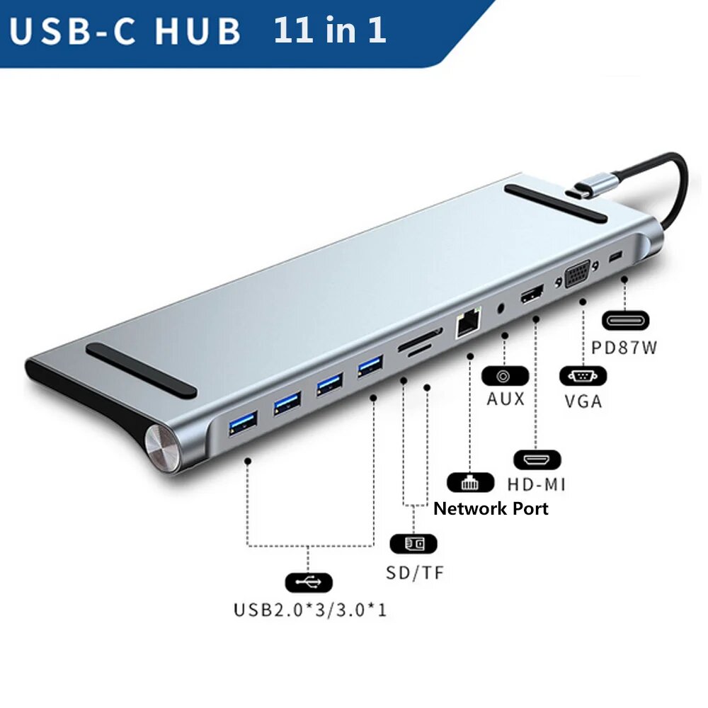Xnyocn 11 в 1 USB-хаб для ноутбука USB C 11 IN 1