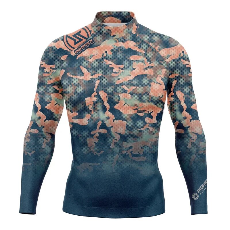 HotSale męska koszulka surfingowa kamuflaż Lycra Rashguard RIGHTTRACK do surfingu odzież sportowa plaża stroje kąpielowe UV UPF50 ubrania