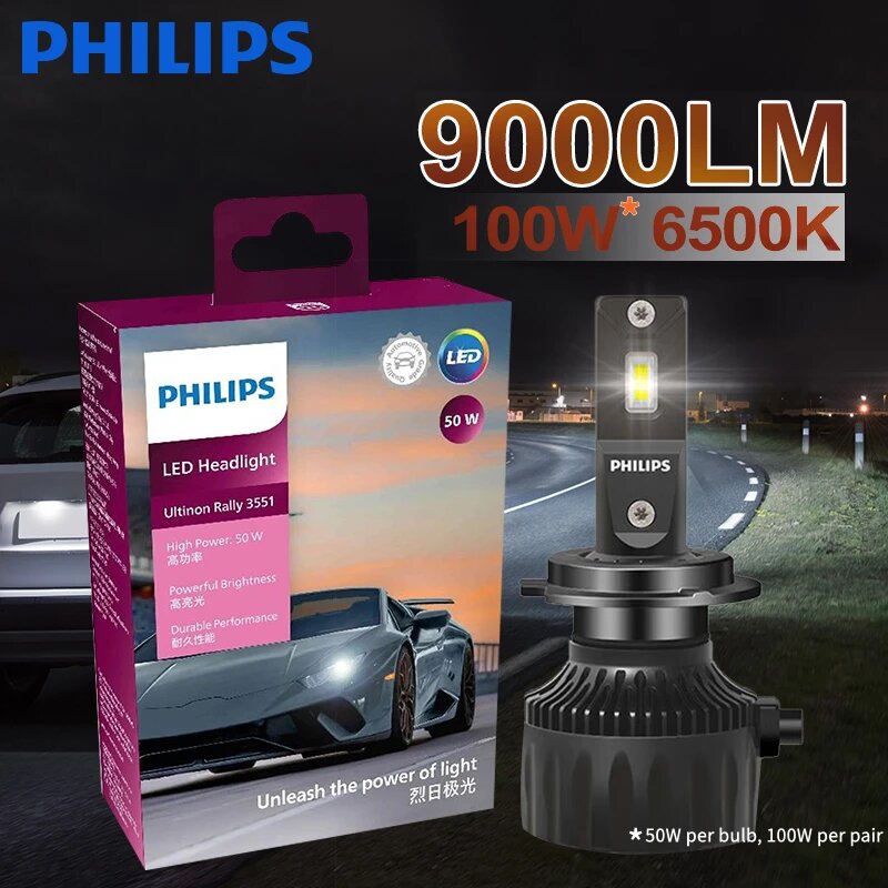 Светодиодные Лампы Для Фар Philips Ultinon Rally 3551 H4 H7 H11 HB3/4 9006 9005 HIR2, H7 1 pair