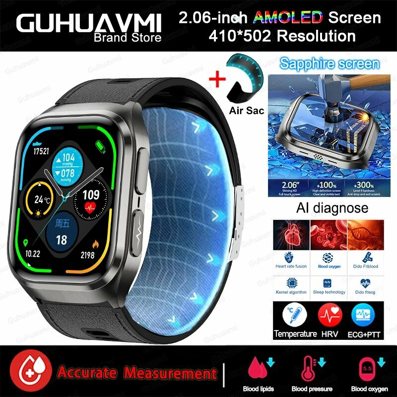 Air Pump Smartwatch 2026 Black Leather