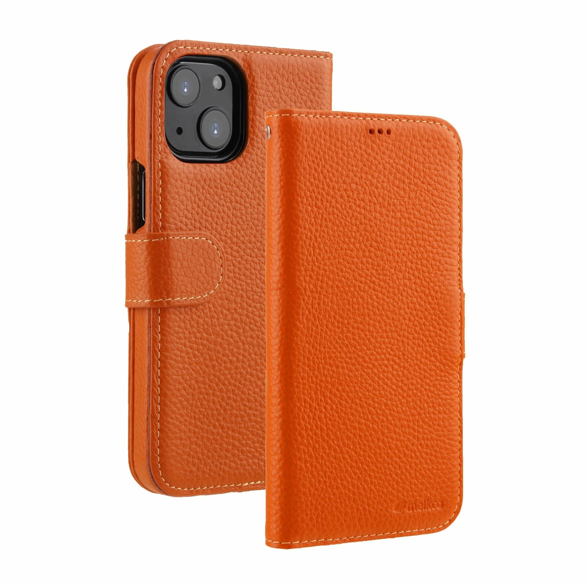 Кожаный чехол книжка Melkco для Apple iPhone 13 (6.1") - Wallet Book Type, оранжевый